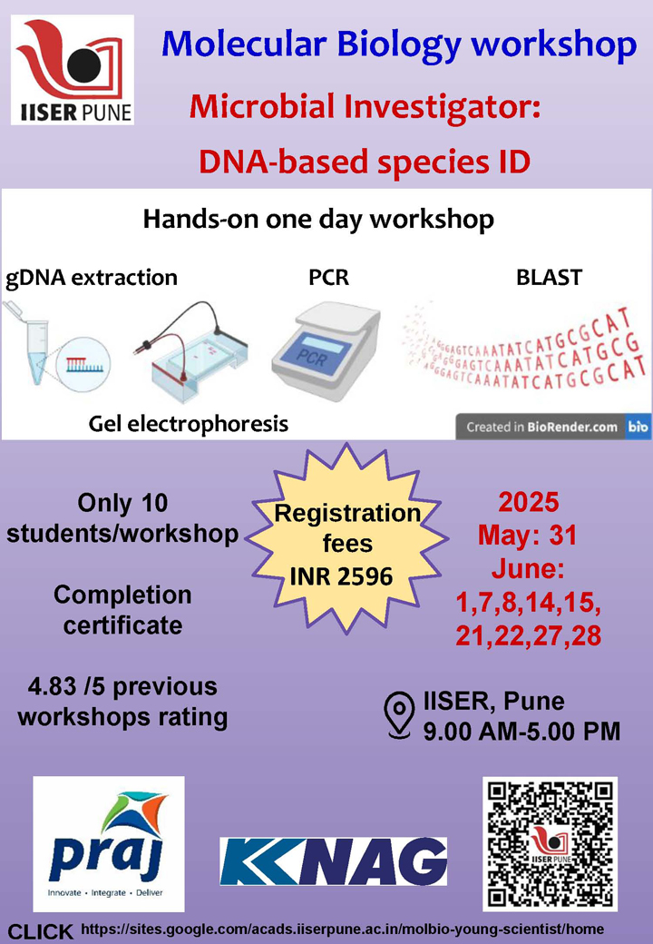 Molecular Biology Workshops on 'Microbial Investigator: DNA-based species ID' Event - IISER Pune