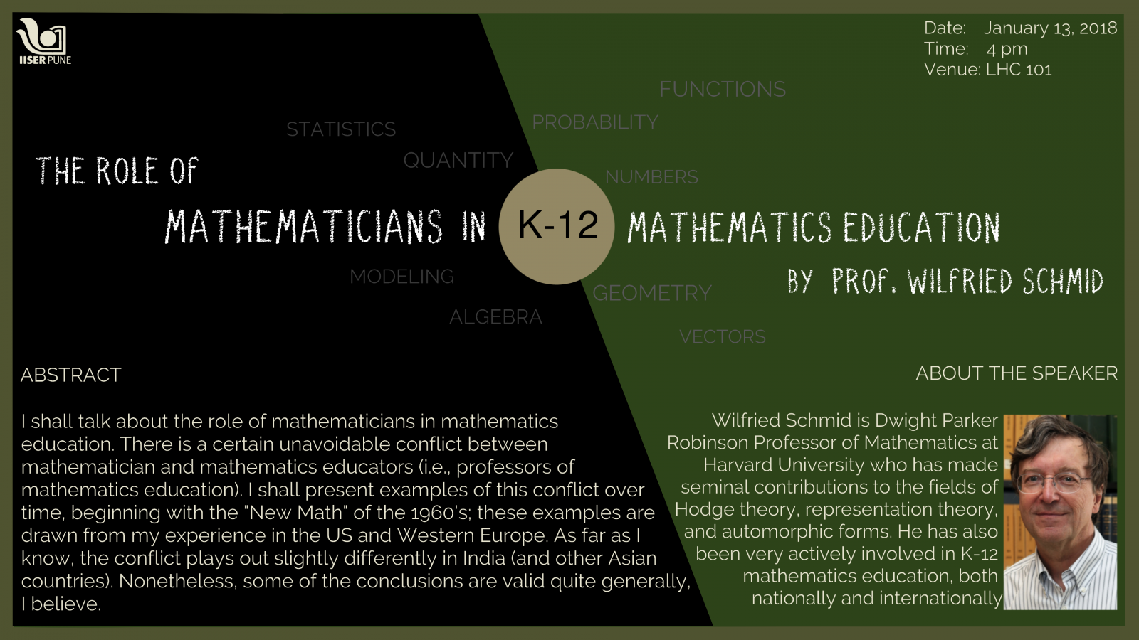Lecture on Mathematics Education by Prof. Wilfried Schmid Event - IISER ...